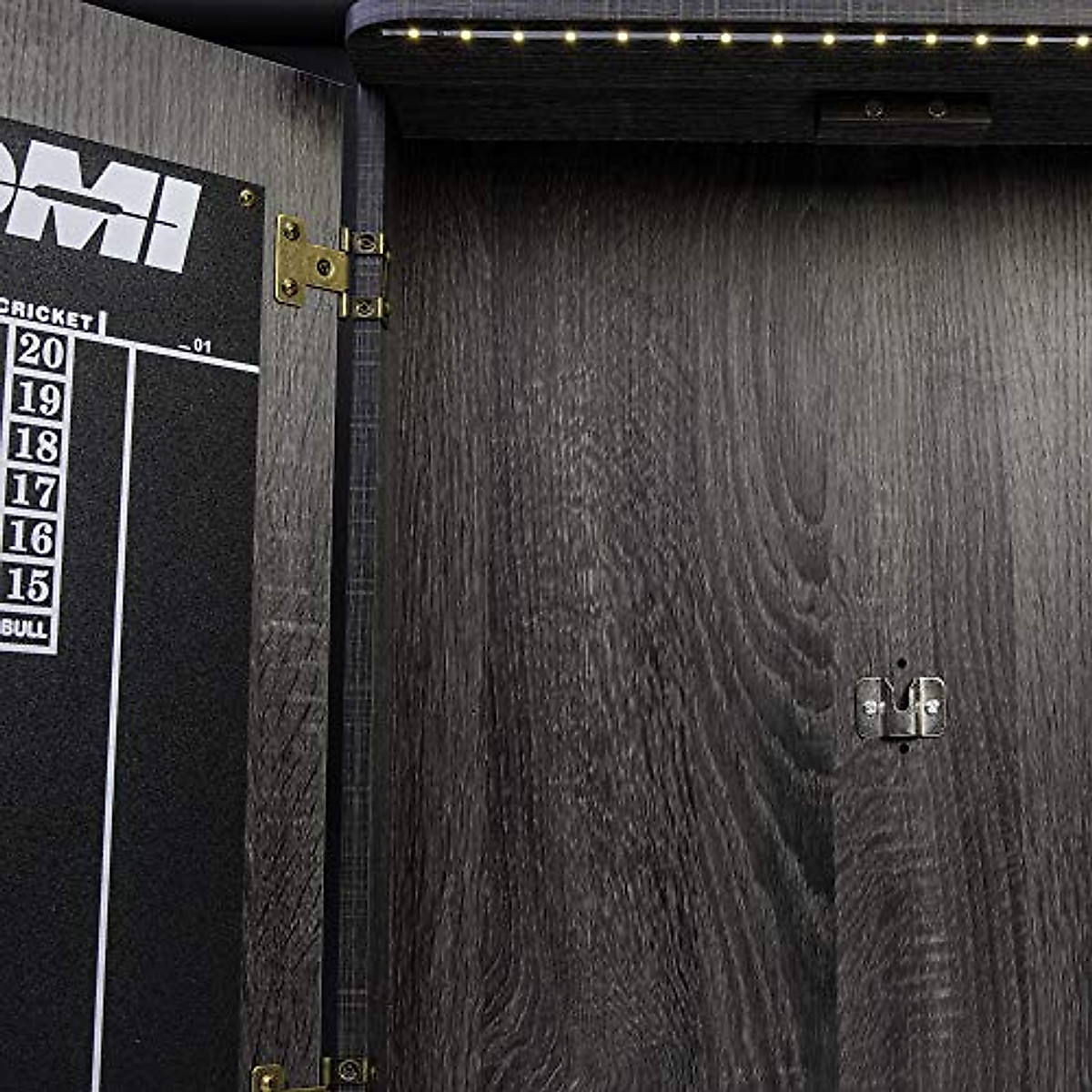 DMI Sports Paris Bristle Dartboard Cabinet Sets - Includes LED Lighting or Electronic Scoring Option, Rustic Grey (D4400W)