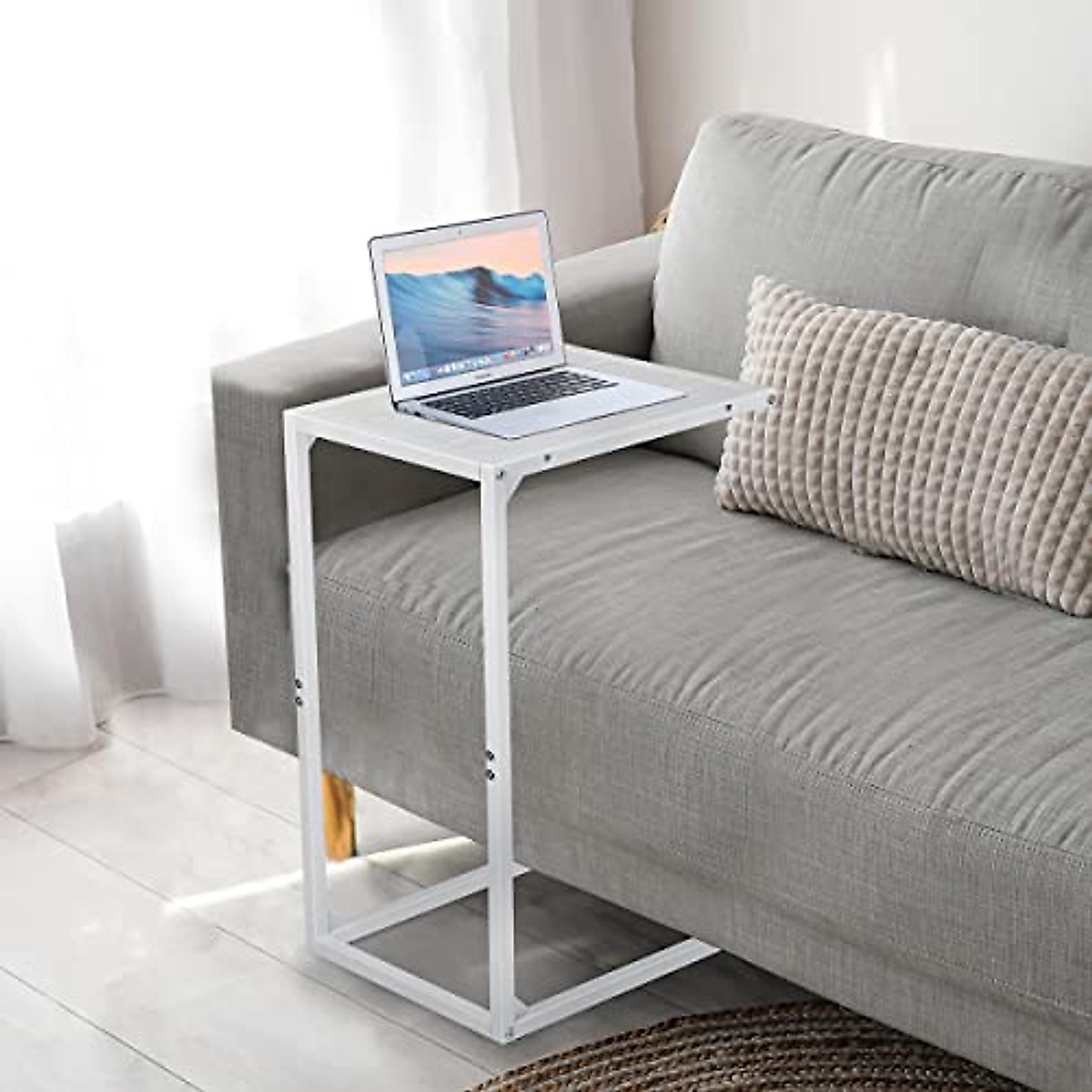 C Shaped End Table Set of 2, Snack Side Table, C Tables for Couch, Couch Tables That Slide Under, for Living Room, Bedroom, White