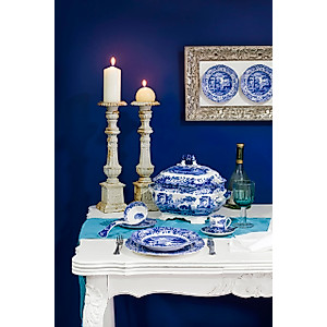 Spode Blue Italian Soup Bowls| Set of 4| 9-Inch| Soup, Pasta, and Salad Serving Bowls| Round, Wide Rim Bowl| Microwave Safe| Dishwasher Safe| Made in England