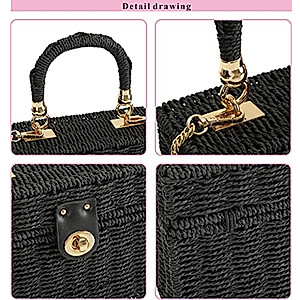 TaiGuri Women's Handmade Straw Rattan Woven Chain Purse Handbag Tote Shoulder Bag Black