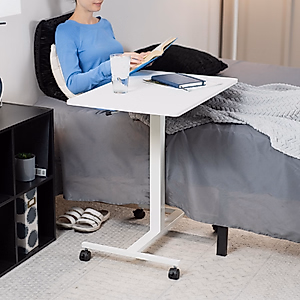 VIVO Mobile Compact 28 inch Pneumatic Lift Sit to Stand Laptop Desk, Rolling Presentation Cart, Height Adjustable Ergonomic Workstation with Locking Wheels, White, CART-V00LW