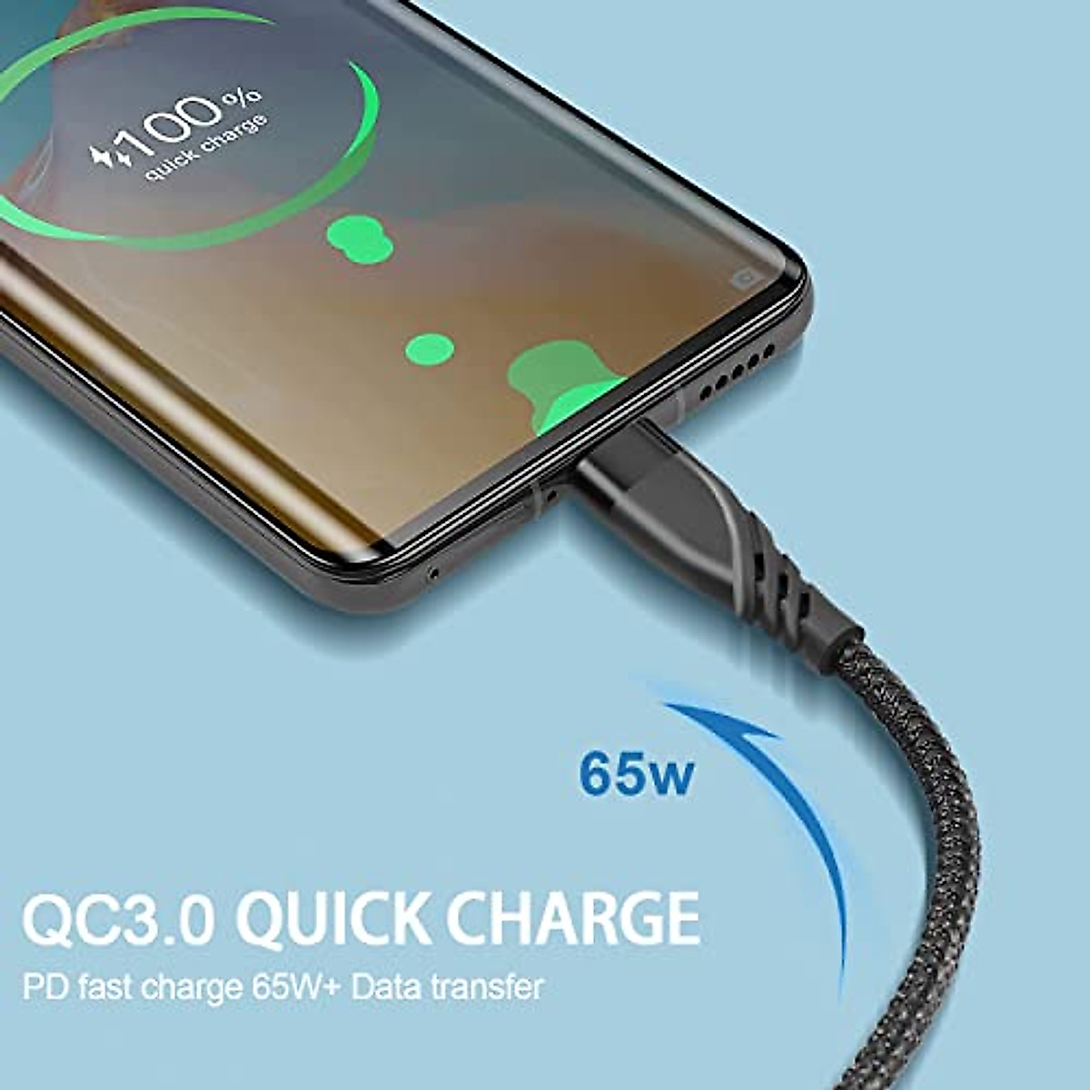 USB A/C to Type C Cable, LHJRY 6.6Ft 65W 3Pack Fast Charging Cable, Support PD/QC 3.0 Fast Charge Compatible with Samsung Galaxy S22 S21 S20 S10 Note 20 10, LG V50 Google Pixel and Other USB C Charger