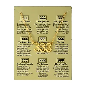 COLORFUL BLING Gold Plated Angel Number Necklace with Meaningful Card 111 222 333 444 555 666 777 888 999 Pendant Choker Numerology Jewelry for Women-333