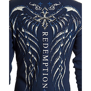 Archaic by Affliction Men's Thermal Shirt Spine Wings Navy M