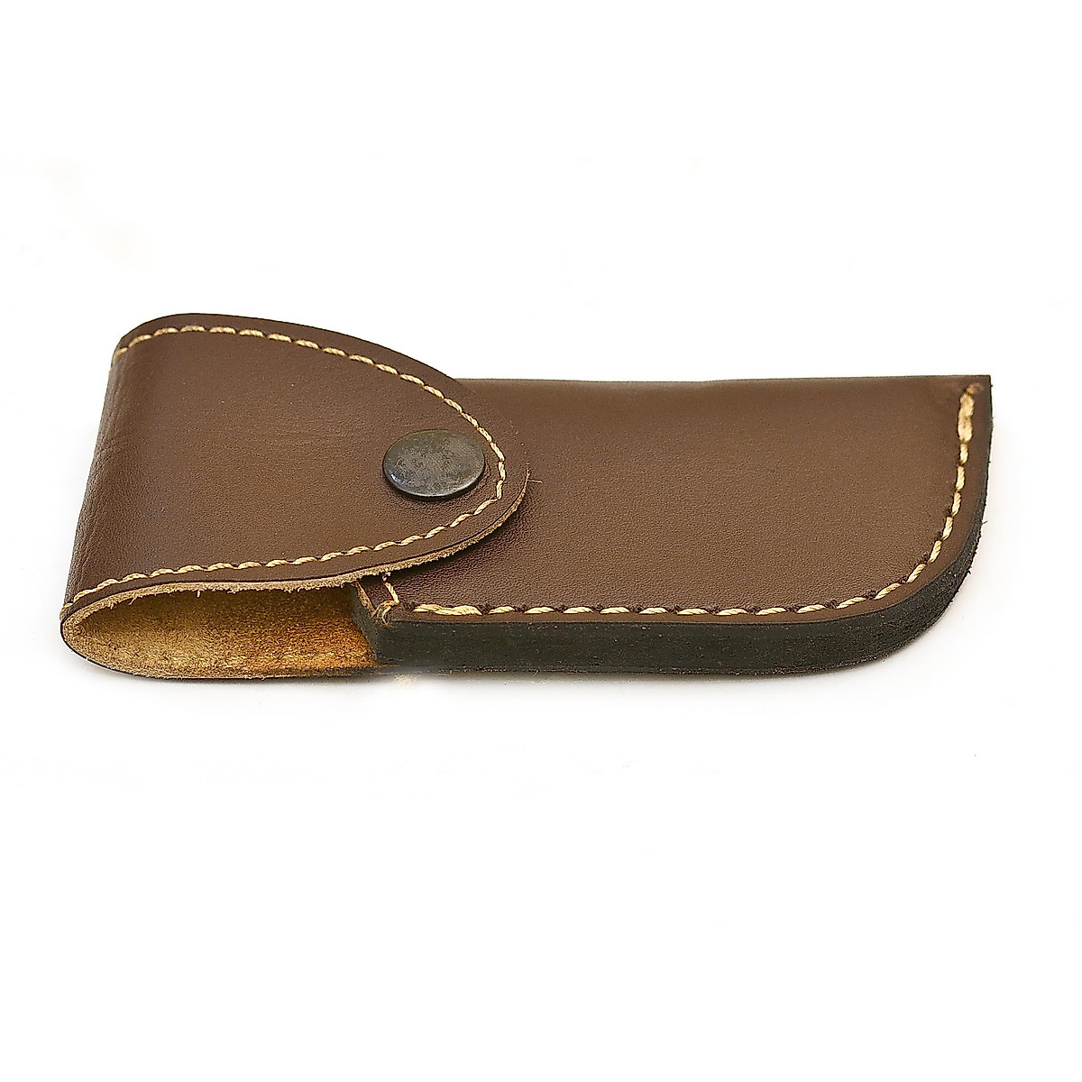 5" Genuine Leather Knife Holster with Belt Buckle – Holding Sheath for Pocket Knives, Folding Knife- Compact Draw EDC Knife Holster Belt – Brown, Camping, Hunting, and Outdoors.