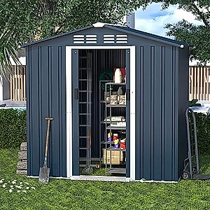 Outdoor Storage Shed,6' x 4' Waterproof Metal Tool Shed with Door,Ramp Plate for Outside,Garden,Backyard,Patio