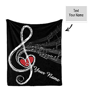 CUXWEOT Custom Blanket with Name Text,Personalized Treble Love Music Note Super Soft Fleece Throw Blanket for Couch Sofa Bed (50 X 60 inches)