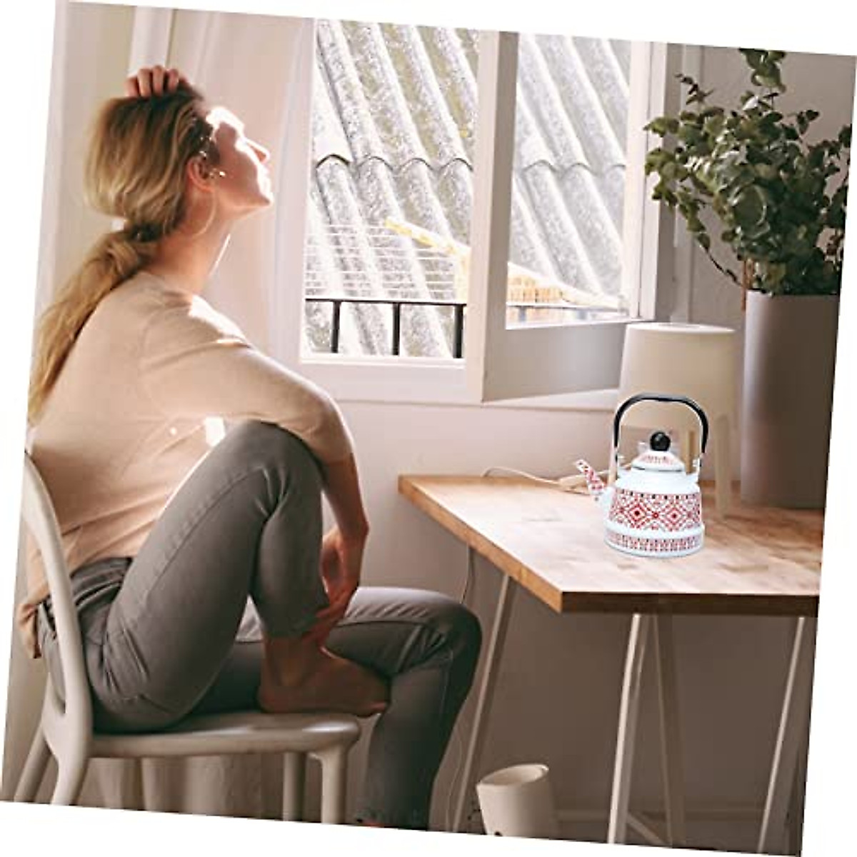 Housoutil Enamel Pot Stainless Steel Tea Pot Vintage Teapot Ceramic Kettle Enamel Teapot Heating Water Kettle Retro Handmade Tea Pot Stainless Steel Red Household Kettle Water Boiling Pot