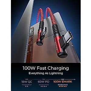 AINOPE USB C to USB C Cable 100W/5A, 10FT C to C Type Fast Charging Cable Dual 90° Angle, Nylon Braided USB C 90 Degree Cable Compatible with iPhone 15 Galaxy S22/21, iPad Pro/Mini, MacBook Air/Pro