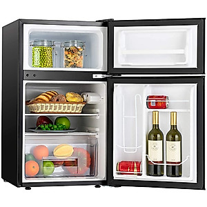 ROVSUN 2 Door Compact Refrigerator with Freezer, 3.2 CU FT Upright Mini Fridge Cooler for Food Drink Beer with Removable Shelves, Ice Tray, Scraper, Perfect for Apartment, Bedroom, Office & Dorm