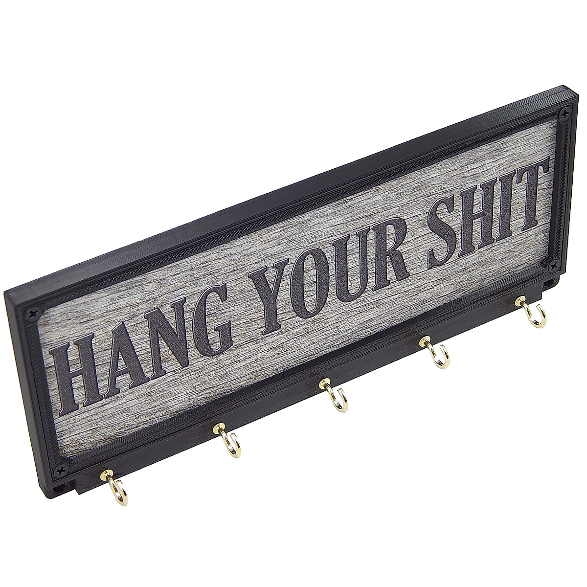 Hang Your Shit Funny Rustic Farmhouse Wall Key Rack Holder Hanger Hooks Entryway Jewelry Organization Housewarming New Home Gift Print in Primitive Frame