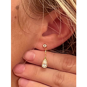 Luxurious Solid 18kt Yellow Gold 2ct Diamond Earrings for women 7x10mm Diamond Jewelry 2 carat Pear Shaped Diamond Solitaire Drop Earrings Her Mothers day Designer Handmade Jewellery GRA Certified 2ct
