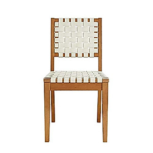 Amazon Brand - Rivet Faux Leather Woven Dining Chair with Wood Frame, Set of 2, 22"D x 18"W x 36"H, Light Beige