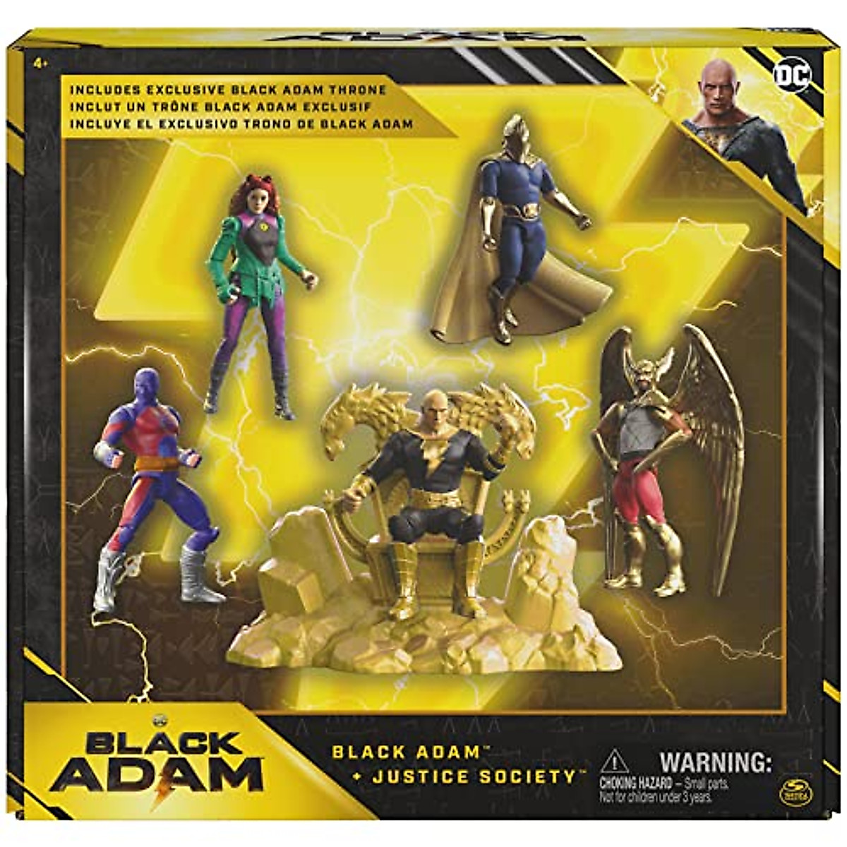 DC Comics, Black Adam and Justice Society Set, 4-inch Black Adam Toy Figures and Throne, Hawkman, Dr. Fate, Atom Smasher, Cyclone, Kids Toys for Boys and Girls Ages 3 and Up (Amazon Exclusive)