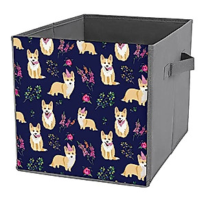 Corgi's Dog Storage Bins Cubes Foldable Fabric Organizers with Handles Clothes Bag Book Box Toys Basket for Shelves Closet 10.6"