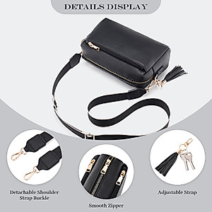 Roulens Triple Zip Small Crossbody Bag for women,Wide Strap Cell Phone Purse Shoulder Handbag Wallet with Credit Card Slots