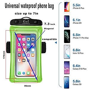 PSHYX Universal 100 Feet Waterproof Phone Pouch Floating Case with Arm Band for iPhone 13 12 11 Pro Max XS XR X 8 7 6S Plus Samsung Google LG Phone up to 7 Inch (Pack of 2) (Pink+Green)