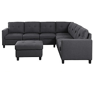 asunflower Sectional Sofa Ottoman Set Modular Couch with Console Cup Holder,6 Seater Modern Sectional Couches for Livning Room Corner L Shape Fabric Sofa Couch with Charge Ports, Dark Grey
