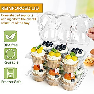 LotFancy Cupcake Containers 6 Count, 40 Pack, Half Dozen Clear Cupcake Boxes, Plastic Muffin Holders with Detachable Tall Dome Lid, Disposable Cupcake Carriers, BPA Free, Standard Size