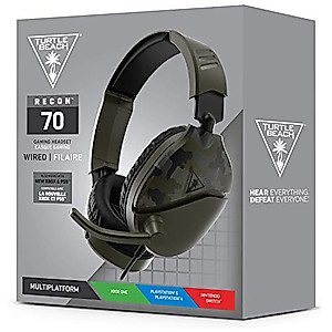 Turtle Beach Recon 70 Multiplatform Gaming Headset for Xbox Series X/ S, Xbox One, PS5, PS4, PlayStation, Nintendo Switch, Mobile,& PC with 3.5mm-Flip-to-Mute Mic, 40mm Speakers-Green Camo