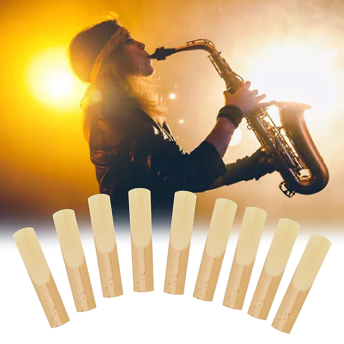 10PCs Tenor Saxophone Reeds Tenor Sax Accessories With Plastic Protective Cover Woodwind Musical Instrument Accessories for Beginners Educators Students