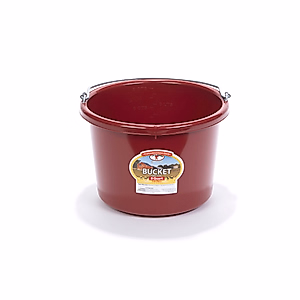 Little Giant® Plastic Animal Feed Bucket | Round Plastic Feed Bucket with Metal Handle | Made in USA | 8 Quarts | Burgundy