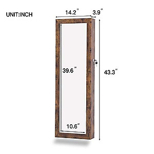 HOUAGI Mirror with Jewelry Storage,Over the Door Jewelry Armoire Organizer, Lockable Hanging/Wall Mount Jewelry Cabinet with Full Length Mirror