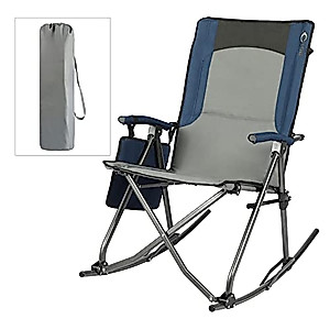 PORTAL Folding Camping Rocking Chairs with High Back Hard Armrest Support 300 lbs, Blue, 18" D x 22.5" W x 59" H