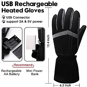 Rabbitroom USB Heated Gloves for Women Men Rechargeable Waterproof Cold Weather Arthrithis Gloves Touchscreen Thick Cotton Heated Gloves Design for Winter Gift Motorcycle Skiing Hunting WorkingCycling