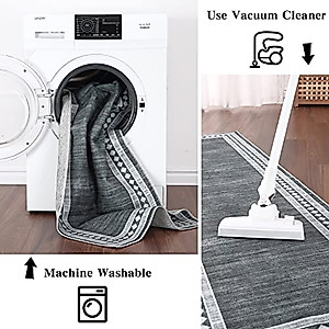 RUGSREAL Large Area Rug 9x12 Bordered Rug Indoor Outdoor Rug Solid Rug Soft Modern Geometric Boho Rug, Non-Slip Rugs for Living Room, Foldable Machine Washable Area Rug (9x12,Grey)