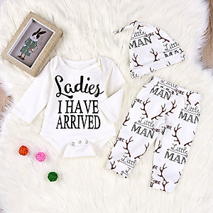 Newborn Suit For Baby Shower Deer Print Long Sleeve Romper+Long Pants+Hat (0-3months, Man),3M
