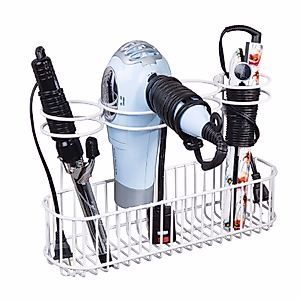 mDesign Metal Wire Cabinet/Wall Mount Hair Care & Styling Tool Organizer - Bathroom Storage Basket for Hair Dryer, Flat Iron, Curling Wand, Hair Straightener, Brushes - Holds Hot Tools - White