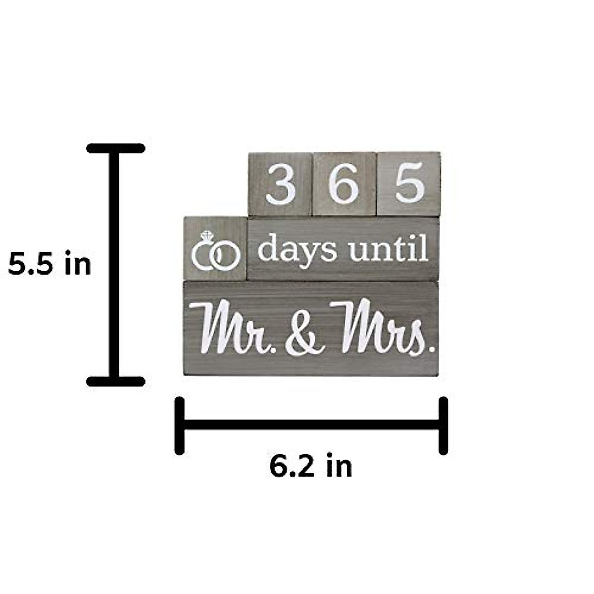 Wedding Countdown Calendar Wooden Blocks - Engagement Gifts - Bride to Be - Bridal Shower Gift - Engaged - Engagement Gifts for Couples - Rustic Gray with White Numbers