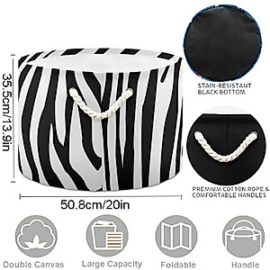 visesunny Collapsible Large Capacity Basket Animal Zebra Stripe Clothes Toy Storage Hamper with Durable Cotton Handles Home Organizer Solution for Bathroom, Bedroom, Nursery, Laundry,Closet