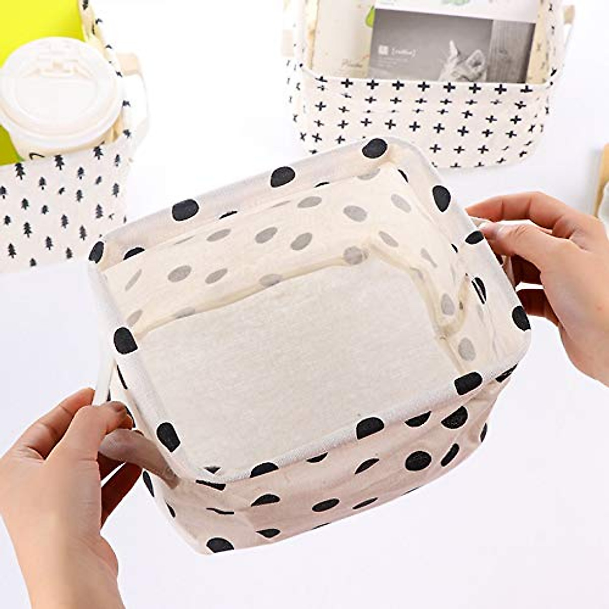 HomeDo Foldable Storage Cube Basket Bins Organizer for Kids Room, Bathroom, Nursery Shelf Basket, Desks, Baby Gift Baskets for Toys, Books, Socks, Makeup, Clothes (Black-4Pack, 8.5"x5.2"x6.5")