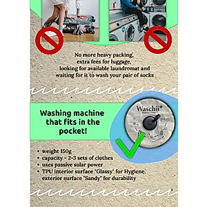 Waschii Portable Travel Laundry Bag - Solar Heated, Eco-Friendly, Compact and Durable Laundry Solution for Camping, Hiking, and Travel
