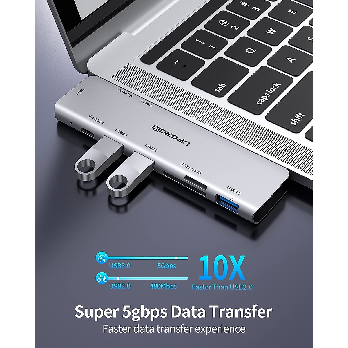 Upgrow 7-in-2 USB C Adapter with Thunderbolt 3 USB C Port, HDMI, SD, Micro SD, 3 USB 3.0 Ports for MacBook