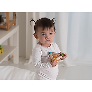 PlanToys Wooden Clutching Triangle Baby Toy with Gentle Sound in Two-Toned Ball (5244) | Sustainably Made from Rubberwood and Non-Toxic Paints and Dyes