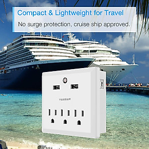Multi Plug Outlet Extender with USB Wall Charger and Night Light, 3 Electrical Outlet Splitter 2 USB Phone Charger Wall Plug for Cruise Essentials, Multiple Power Outlet Expander with Charging Station