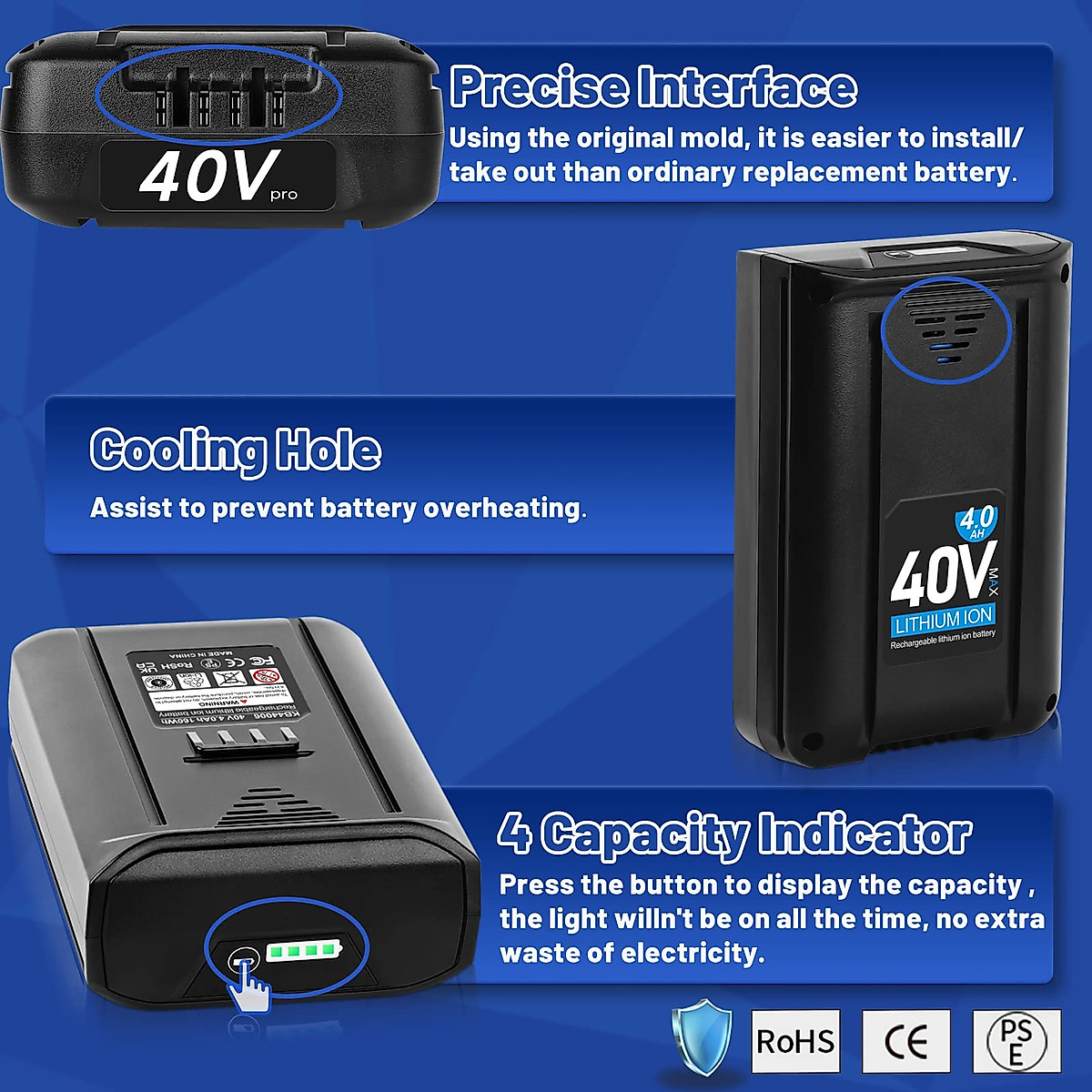 TenHutt 【3rd-Generation】 4.0Ah 40V Replace Battery for Kobalt 40V MAX 2540C-06 High Capacity Lithium-ion Battery KB440-03 KB2540C-06 KB640-03 KB240-06 for Cordless Power Tools