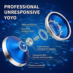 WATIEOBOO Unresponsive Yoyo Professional, Competitive Bi-Metal Yoyos for Professional Players, Tricks Yo-yo for Intermediate to Advanced Players with Precision Bearings S304AS (Sapphire Blue)