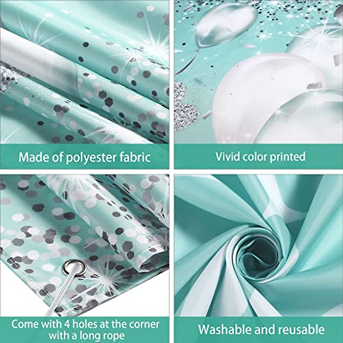 Teal Birthday Party Supplies Turquoise and Silver Birthday Backdrop Banners Turquoise Giltter Birthday Background for Women Girls Photography Birthday Photo Booth Teal Wall Decorations 5.9 x 3.6 Feet