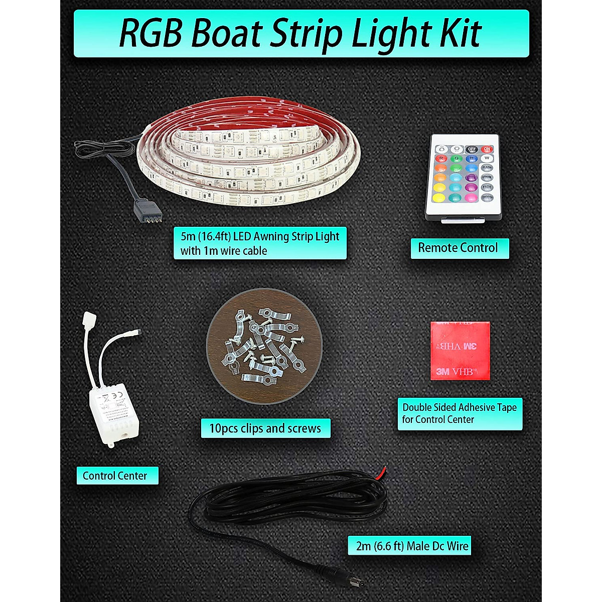 Seaponer Pontoon Boat Light, Marine Led Light Strip for Duck Jon Bass Boat Sailboat Kayak Led Flex Lighting for Boat Deck Light Accent Light Courtesy Interior Lights Fishing Night, RGB,12v,5m(16.4ft)