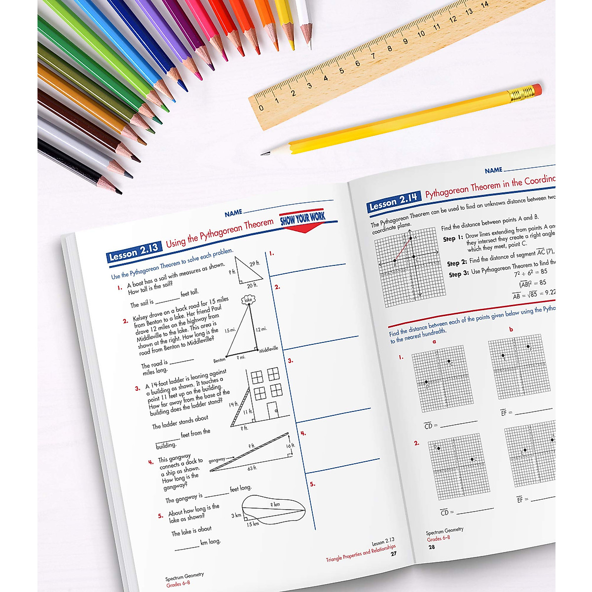 Spectrum Grades 6 - 8 Geometry Workbook, Ages 11 to 14, Geometry Math Workbook, Angles, Shapes, Coordinate Plane, Perimeter, Area, and Volume, Focus on Points, Lines, Rays, and Polygons - 128 Pages