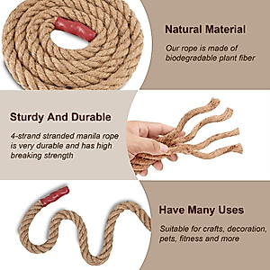 EMEKIAN Natural Jute Manila Rope, Twisted 4 Strand Fiber Hemp Rope for Sports, Decor, Pet Toys, Crafts, Tug of War, Fitness, Indoor & Outdoor Use, (3/4" x 49ft)