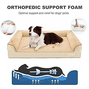 JOYELF Orthopedic Dog Bed for Medium Dogs, Foam Sofa Couch Bed, Bolster Waterproof Pet Bed with Removable Washable Cover and Nonskid Bottom, Durable Dog Bed Couch for Medium Dogs -Khaki