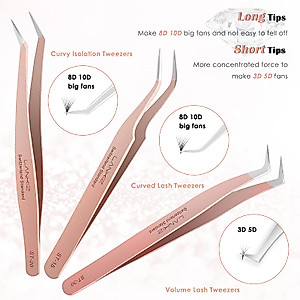 LANKIZ Eyelash Extension Tweezers Set 5 PCS for Eyelash Extensions Stainless Steel Lash Tweezers for Volume Lash Extensions-Rose Gold pinzas para pestaas pelo a pelo