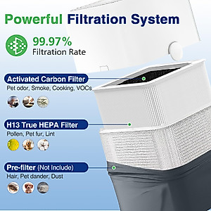 211+ Replacement Filter Compatible with Blueair Blue Pure 211+ Air Purifier, Foldable Particle and Activated Carbon Filter, White