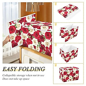 Sletend Storage Box Rose Floral Closet Storage Bins with Lids, Foldable Oxford Fabric Storage Box for Home Bedroom Closet Office (16.5x12.6x11.8 in)