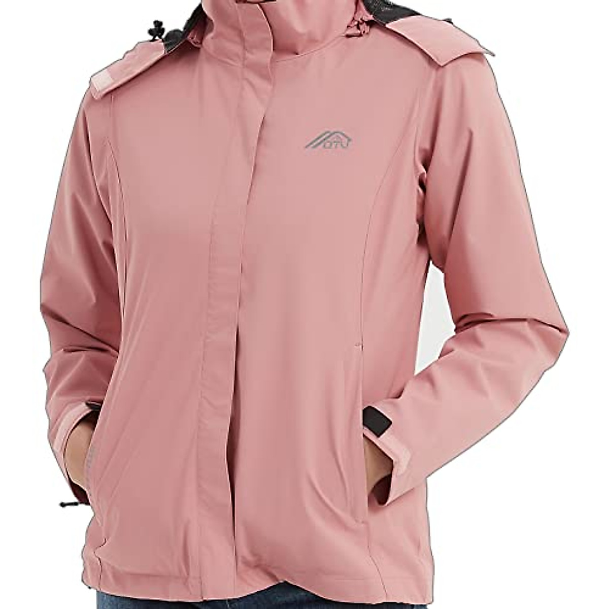 OTU Women's Waterproof Rain Jacket Lightweight Hooded Raincoat for Hiking Travel Outdoor Pink XL